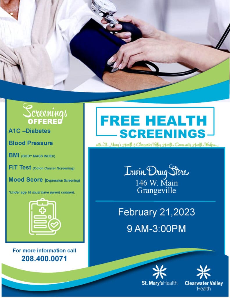 Free Health Screening – Grangeville Irwin Drug Store – St. Mary's ...